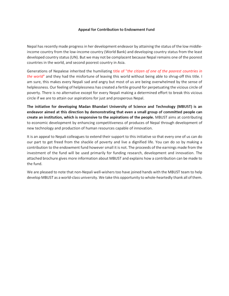 Donation Appeal – MBUST