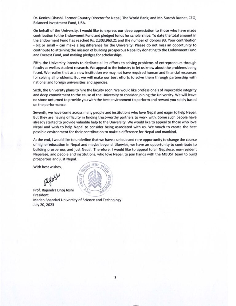Message From President – Madan Bhandari University of Science and ...